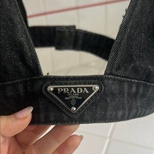Prada | Tops | Prada Blackgrey Denim Triangle Bralette | Poshmark